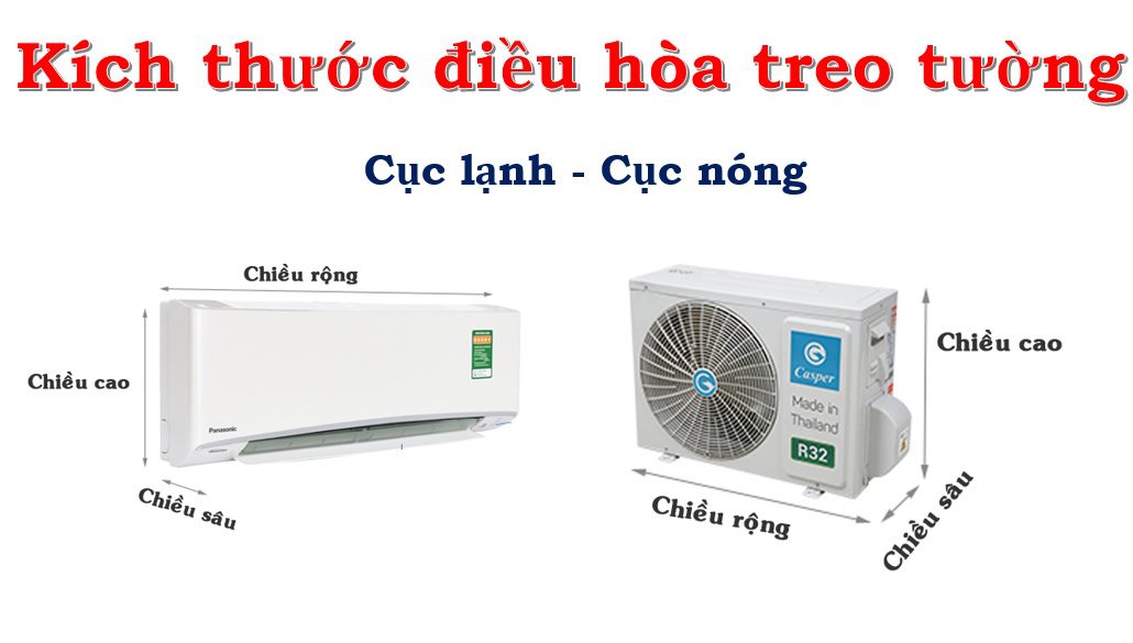 Kích thước điều hòa - máy lạnh treo tường: cục lạnh & cục nóng